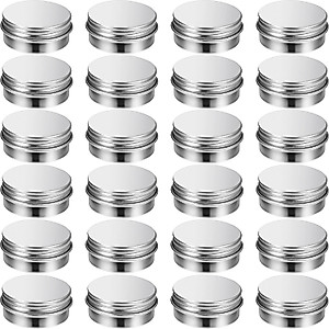 1/2 oz Metal Tins with Lids Mini Tin Containers Aluminum Small Round Tin Cans Silver Screw Top(24 Pack)
