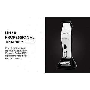Gentlemen Republic Liner Professional Trimmer - 120 Minutes Runtime, Magnetic Linear Motor, Cordless Quiet Hair Trimmer for Barbers and Stylists with Black Diamond Carbon DLC Blade, White