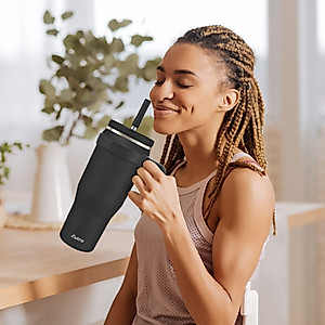 Zukro 50 oz Tumbler with Handle and Straw Lid, Vacuum Insulated Stainless Steel Water Bottle Travel Mug with Screw Lid, Fit in Cup Holder, Leakproof, Dishwasher Safe, Keeps Cold 30 Hours - Black