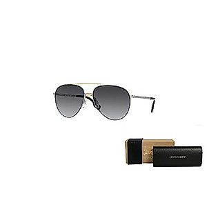 BURBERRY BE3113 Ferry 13038G Silver/Gold/Gradient Grey Pilot Sunglasses for Women + BUNDLE with Designer iWear Complimentary Care Kit