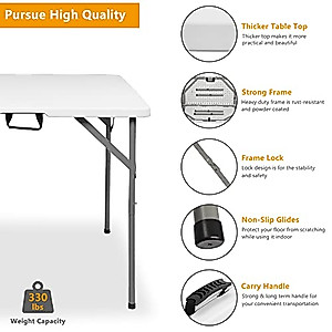 VINGLI 34" Fold in Half Square Table, Bi-Folding Commercial Table, Portable Plastic Dining Card Table for Kitchen or Outdoor Party Wedding Event, White Granite