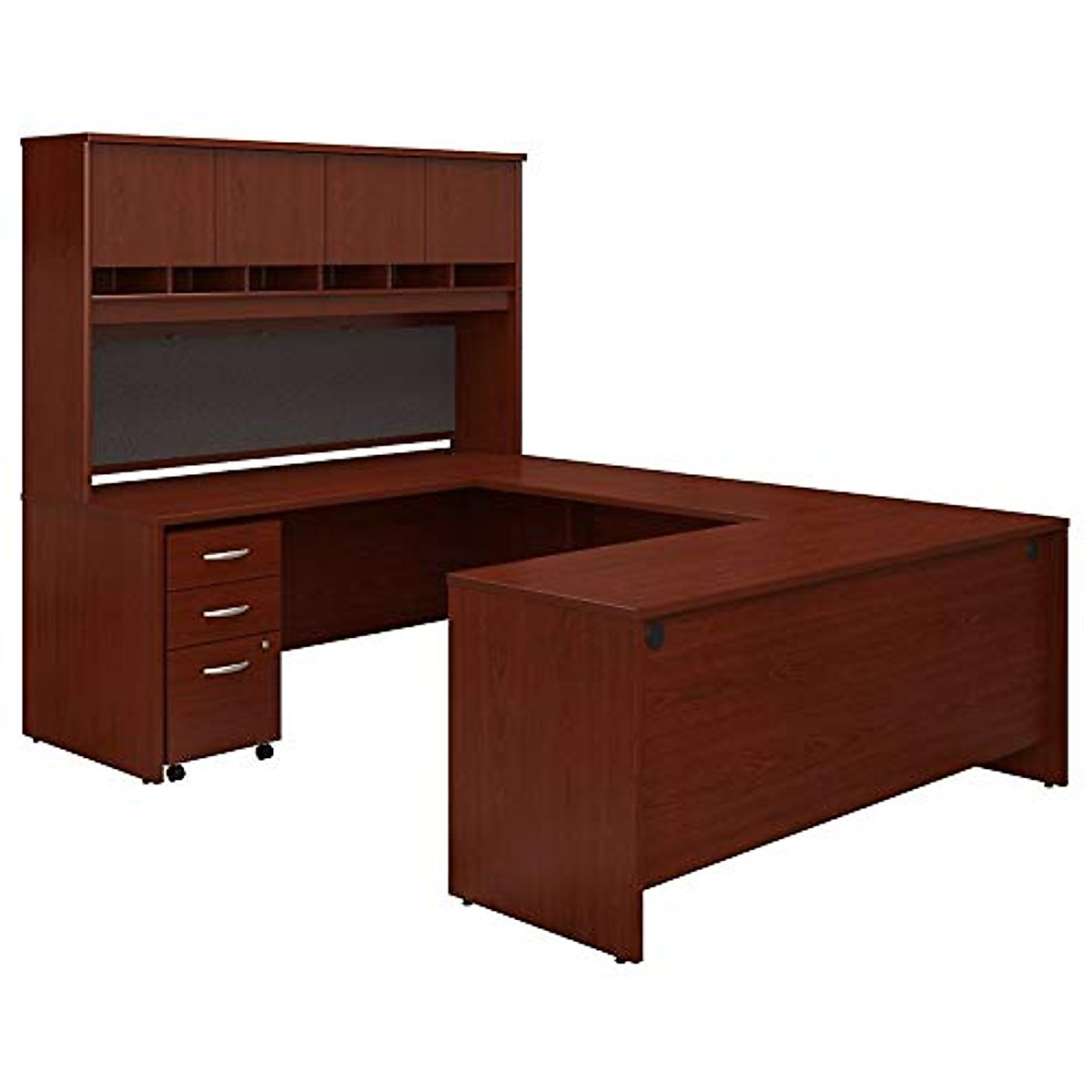 Bush Business Furniture Series C U Shaped Desk with Hutch and Storage, 72W, Mahogany