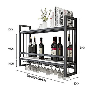 Nordic Iron Wine Rack Wall Hanging Racks,Wall Decoration Metal Wine Bottle Storage Shelf ，Creative Hanging Cup Rack Display Rack with White Wooden Board (Size : 60x20x61cm)