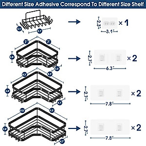 biukpci 4 Pack Corner Shower Caddy,Shower Organizer,Adhesive Stainless Steel Bathroom Shelf with Soap Dish Holder and 15 Hooks,No Drilling
