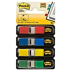 Post-it 12 x 43 mm Small Index Flags, 4 Colours - Multicolour, Pack of 140 Flags