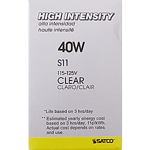 Satco S3629 Intermediate Base 40-Watt S11 Light Bulb, Clear, 1 Count (Pack of 1)