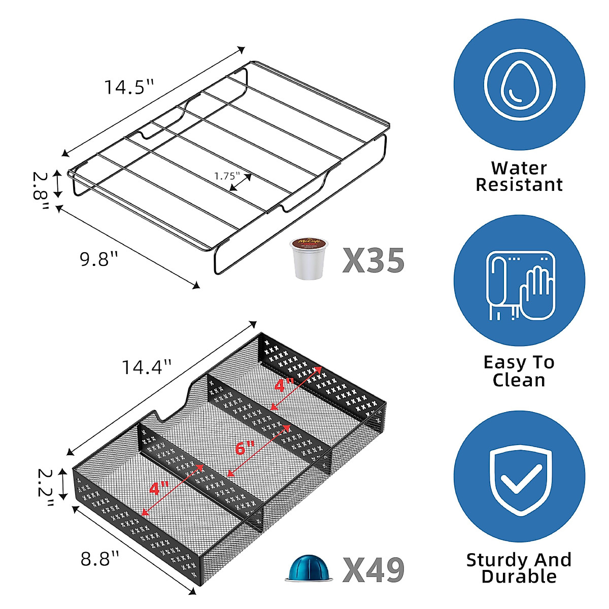 Simple Trending Coffee Pod Holder for K-Cups, with 2 Tier Slidng Storage Drawer and Coffee Accessories Holder, 63 Large or 80 Small Capsule Organizer, Black