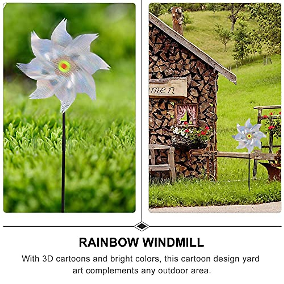 BESPORTBLE 5PCS Bird Blinder Pinwheels Sparkly Holographic Pin Wheel Spinners Scare Off Birds and Pests for Yard and Garden (Silver)