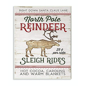 Stupell Industries North Pole Reindeer Wood Texture Holiday Christmas Word Design Wall Plaque, 13 x 19, Multi-Color