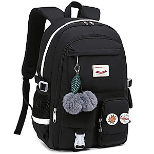 Oslimea Laptop Backpacks for Teen Girls, Aesthetic Backpack for College Middle School, School Bag Anti Theft Travel Daypack Large Bookbags for Women, Black