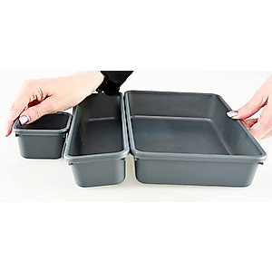 HOME-X Connecting Organizer Trays, Set of Interlocking Adjustable Trays for Organizing Office Supplies and Kitchen Utensil Drawers, Set of 8, 3 Sizes, Gray
