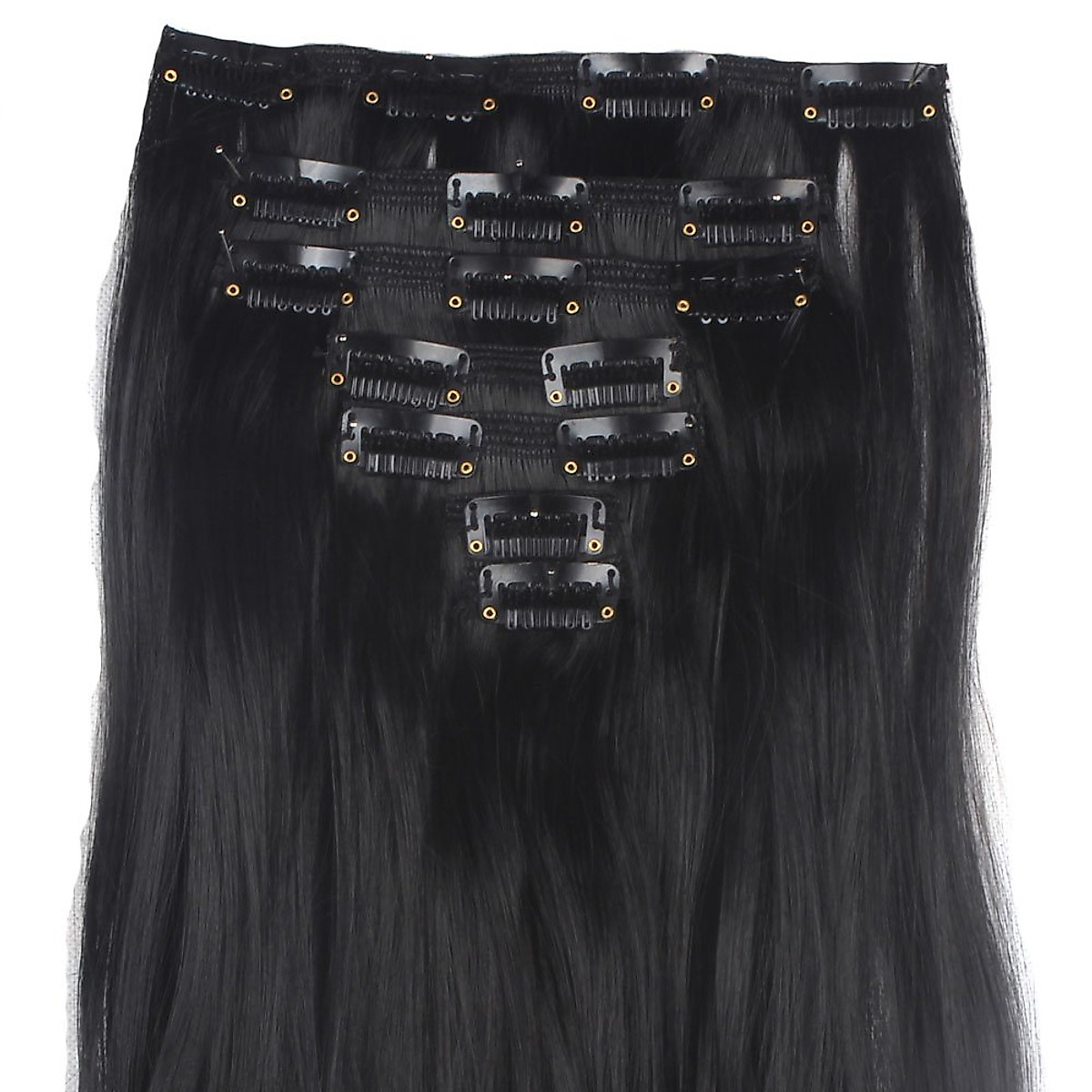 Lelinta 7Pcs 16 Clips 24 Inch Wavy Curly Full Head Clip in on Double Weft Hair Extensions, Dark Black, 24 Inch