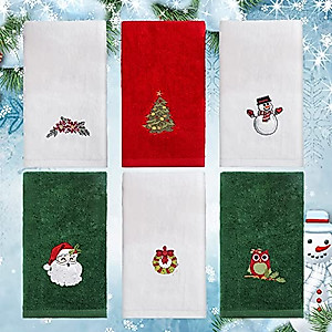Set of 6 Mix 12 x 18 Inches Christmas Bath Towels Embroidery Hand Towels Christmas Towels Bathroom Dish Towels Soft Kitchen Wash Cloths Towels for Bathroom Kitchen Towels Gift