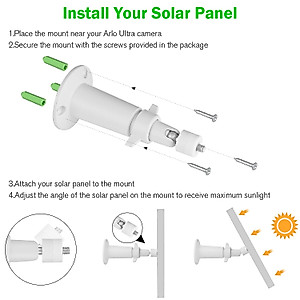 Uogw 3W 6V Solar Panel Charge for Arlo Pro3/ Arlo Ultra/Ultra 2/Arlo Pro 4, with 11ft Waterproof Magnetic Power Cable, Adjustable Mount- (3Pack, Silver)