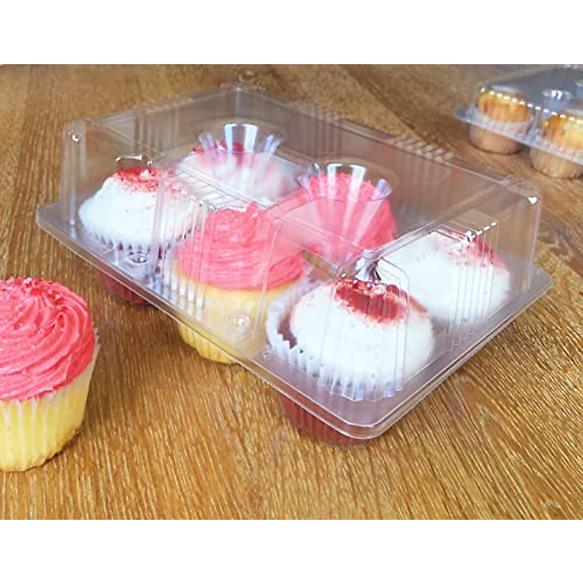 4U'LIFE 6 Compartment Crystal Clear Dome Lid Hinged Cupcake/Muffin Container,Cupcake carrier, Packaging Transporter, Cupcake Trays, Cupcake Holders-Pack of 10