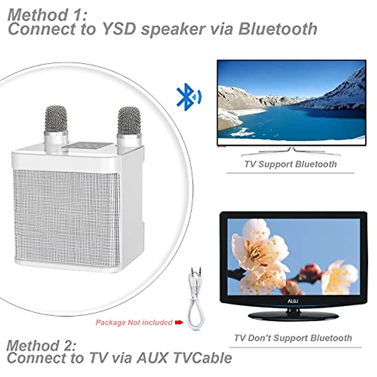 Karaoke Machine for Adults and Kids, Portable Bluetooth Karaoke Speaker for TV, with 2 Wireless Microphones PA Speaker System for Indoor Outdoor Party, Family Party Singing