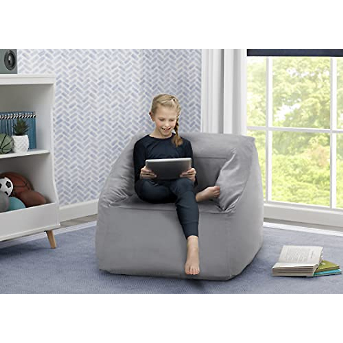 Delta Children Cozee Cube Chair, Kid Size (For Kids Up To 10 Years Old), Alloy
