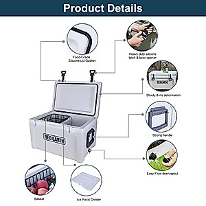 GiNT Ultra-Light 52 Quart Hard Cooler Insulated Portable Ice Chest Box with Basket & Divider, Great for The Beach, Boat, Fishing, Barbecue or Camping