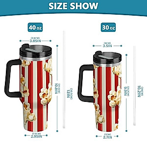 Selerdon 40 oz Tumbler Popcorn Red Striped with Handle and Straw Lid Vacuum Stainless Steel Insulated Water Bottle Travel Mug Car Cup Holder Friendly BPA Free for Gym Travel Office