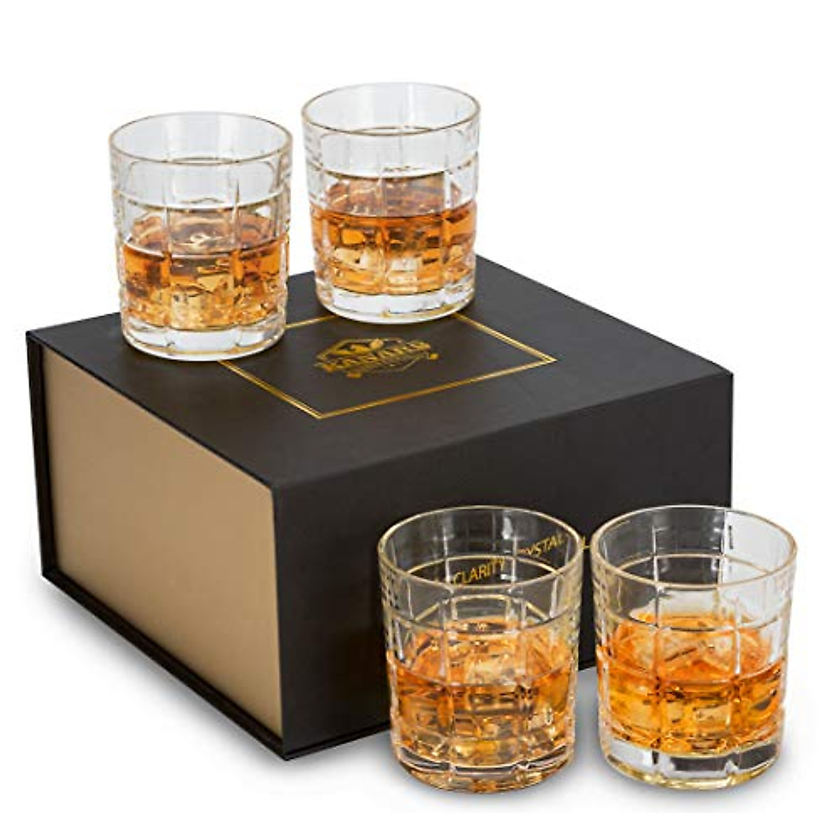 KANARS Old Fashioned Whiskey Glass, Crystal 10 Oz Rock Glasses Set of 4 In Luxury Gift Box for Cognac Cocktail Snifter Irish Whisky, Lowball Bourbon Glasses Tumbler, Gifts for Men Dad