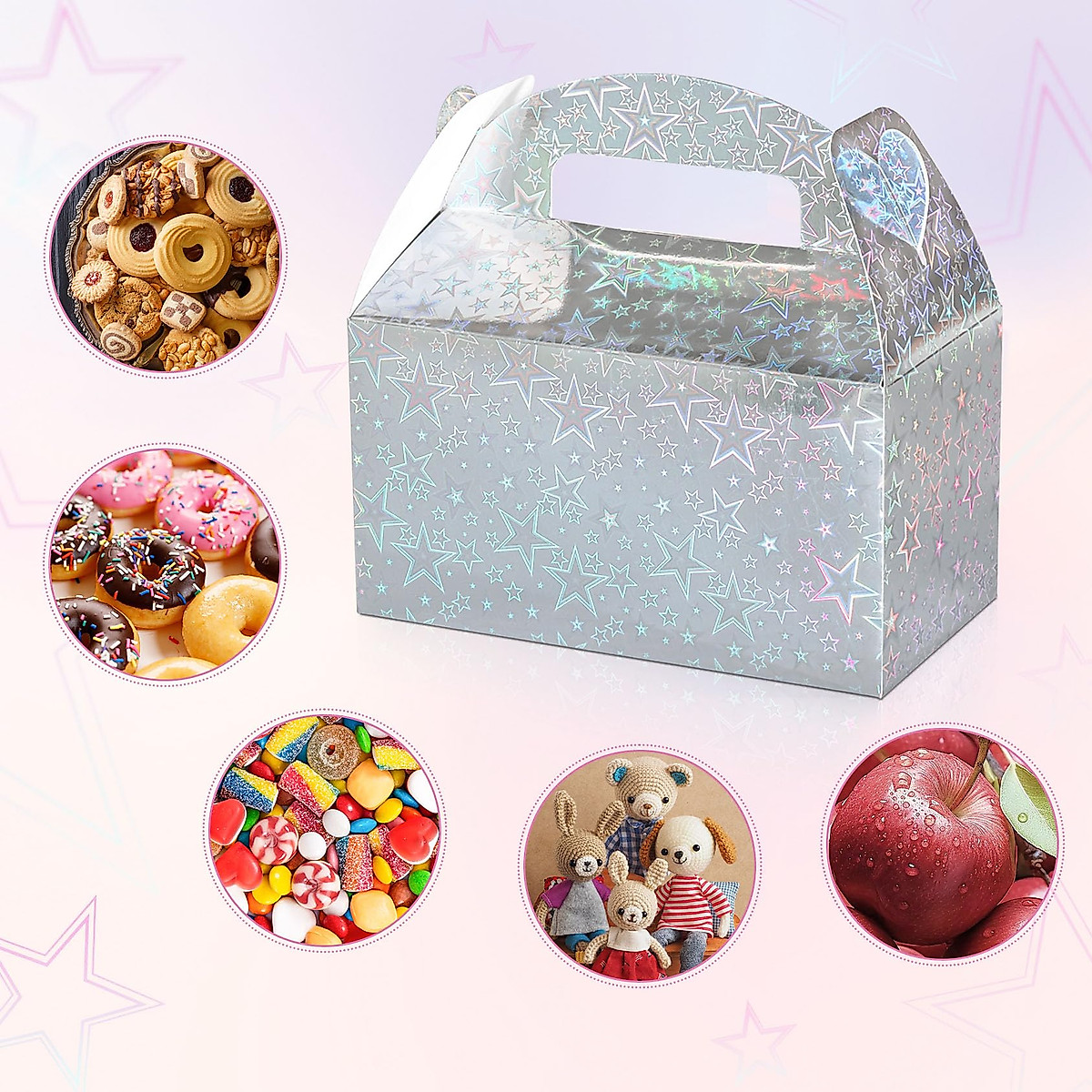 Naleyber Rainbow Party Favor Treat Boxes 16pcs Thickened Paper Gift Gable Box, Candy Snack Goodie Bag for Birthdays, Wedding, Holidays, Vivid Colored