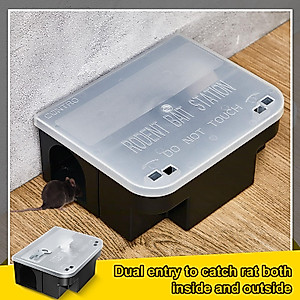 Qualirey 2 Pcs Rat Bait Station 8.86 x 7.28 x 3.62 Inches Rat Bait Traps with Clear Lid, Black Bait Blocks Boxes with 2 Keys for Rat, Keeps Children and Pets Safe Indoor & Outdoor, Bait Not Included