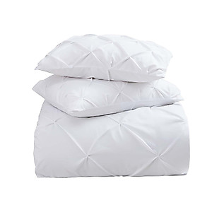 Nestl White Duvet Cover Queen Size - Pintuck Queen Duvet Cover Set, 3 Piece Double Brushed Duvet Covers with Button Closure, 1 Pinch Pleated Duvet Cover 90x90 inches and 2 Pillow Shams