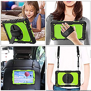 Herize SM-T510 Galaxy Tab A 10.1 Inch Case with Strap, Shockproof Rugged Case with Built-in Kickstand, 3 Layers Heavy Duty Protection, Green