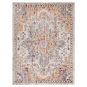 SAFAVIEH Madison Collection Area Rug - 8' x 10', Beige & Orange, Boho Chic Medallion Distressed Design, Non-Shedding & Easy Care, Ideal for High Traffic Areas in Living Room, Bedroom (MAD473E)