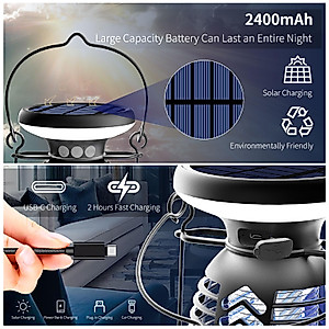 Outdoor Solar Bug Zapper,Mosquito Killer Bug Zapper with LED Light | 4000mAh | IP66 Waterproof | 2200V High Voltage Grid for Home, Patio, Lawn & Garden