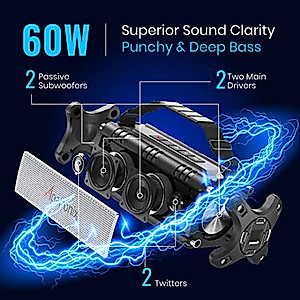 Alpatronix Bluetooth Speaker 60W(80W Max), IPX6 Waterproof, Portable, Wireless, 8000mAh Power Bank, Handsfree, Shockproof, TWS, DSP, Stereo, Subwoofer, TF Card, NFC, AX500, Indoor&Outdoor–Black