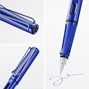 LAMY safari blue - Fountain Pen with ergonomic grip & polished steel nib in size F - ideal for any Writing & Calligraphy - including LAMY T 10 blue cartridge - Right-Handed