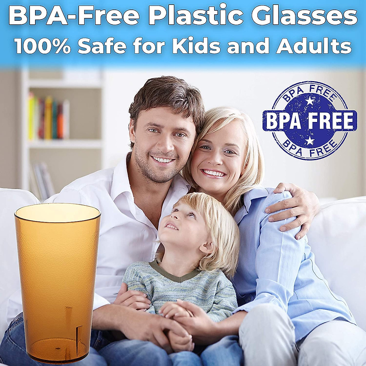 Restaurant Grade, BPA Free 12oz Amber Plastic Cup 24 pk. Break Resistant Drinking Glasses Are Reusable, Stackable and Shatterproof. Best Drink Tumblers for Cafe, Party and Catering Supplies