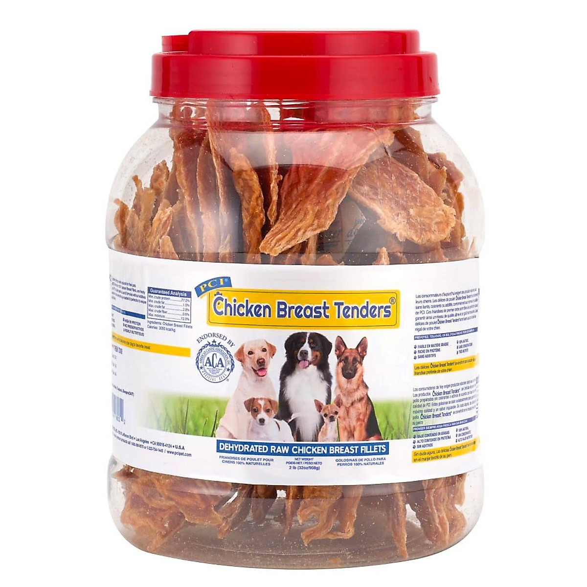 PCI Pet Center Inc. Chicken Breast Tenders Raw Dehydrated Chicken Breast Fillets Dog Treats, 2 Pound Container
