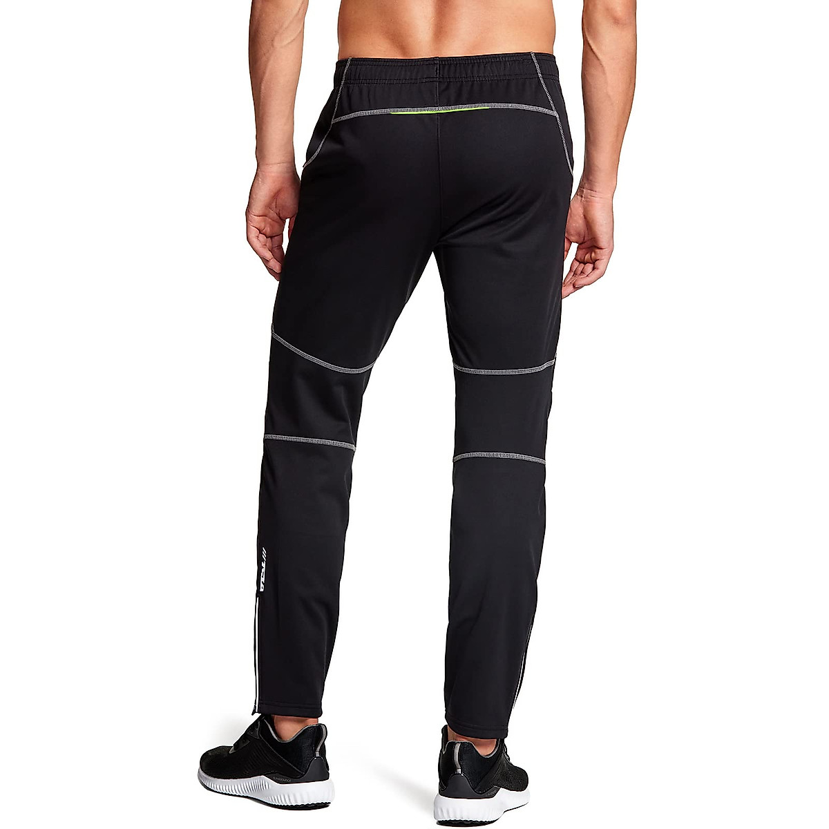 TSLA Men's Thermal Windproof Cycling Pants, Fleece Lined Outdoor Bike Pants, Winter Cold Weather Running Pants, Cycling Windproof Pants Black & Lime, Large