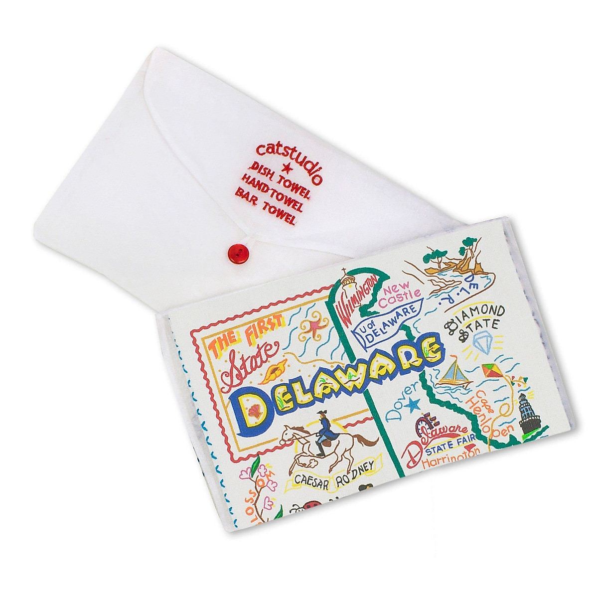 Catstudio Delaware Dish Towel - U.S. State Souvenir Kitchen and Hand Towel with Original Artwork - Perfect Tea Towel for Delaware Lovers, Travel Souvenir