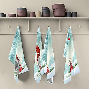 SLHKPNS Winter Gnome Kitchen Dish Towel Set of 4 Valentine's Day 18x28in Absorbent Dishcloth Reusable Cleaning Cloths for Household Use