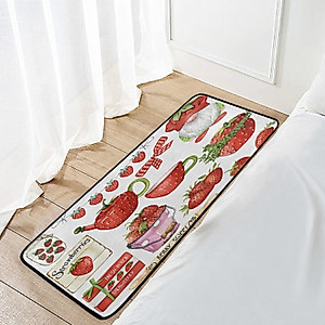 Strawberry Red Berries Kitchen Rugs Floor Mat Anti Fatigue Kitchen MatsFarmhouse Non Skid Washable Bath Rug Runner Doormats Carpet Sink Mat Carpet Doormats for Home Decor 39" X 20"