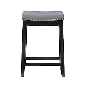Linon Claridge Backless Counter Stool Gray Faux Leather Wood Frame in Black