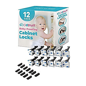 Cabinet Locks for Babies - 12 Pack - Adhesive Baby Proofing Cabinets Child Locks for Cabinets, Baby Proofing Child Proof Cabinet Latches, Drawer Locks Baby Proofing, Baby Cabinet Safety Locks
