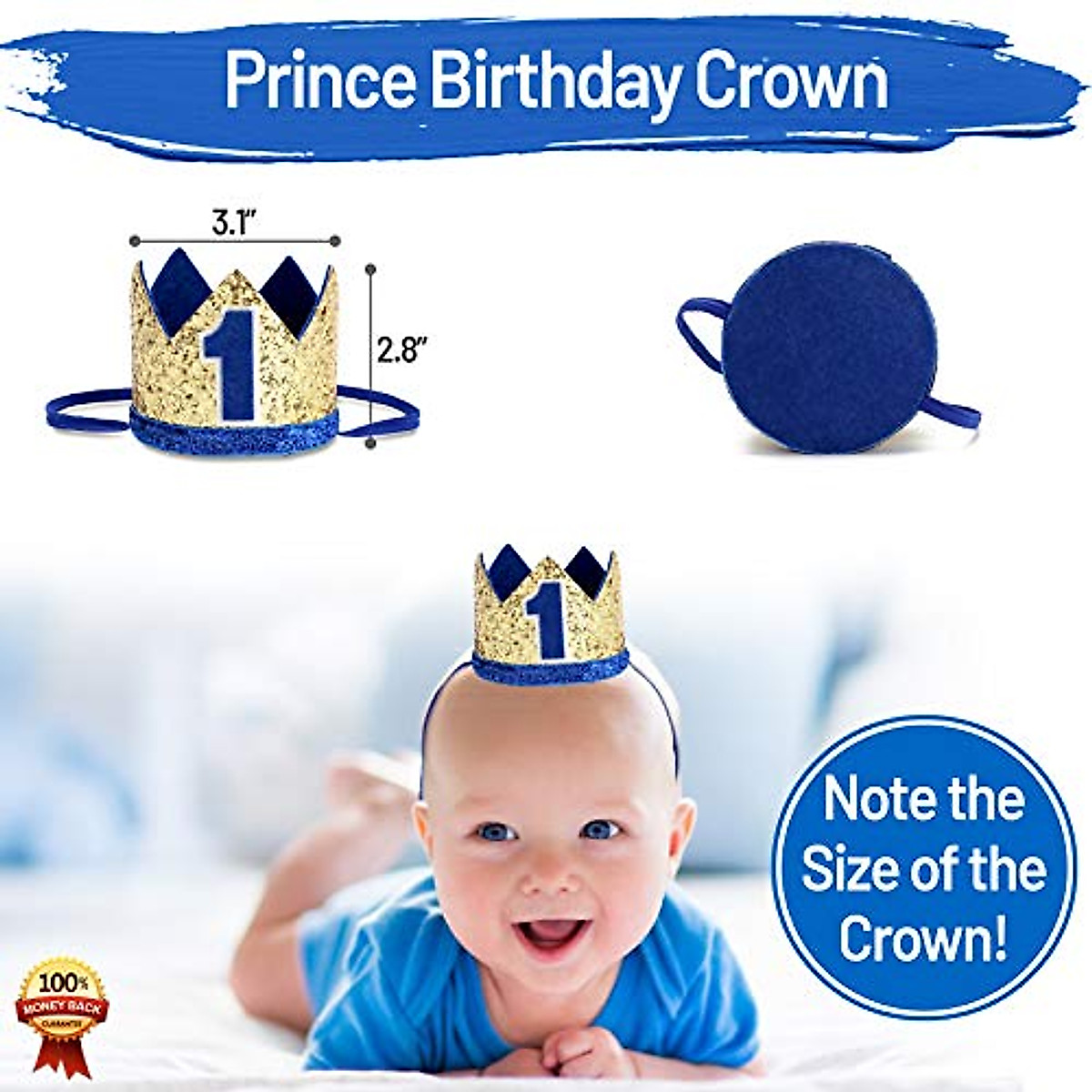 Baby Boy 1st Birthday Decorations With Birthday Crown - First Birthday Boy Decorations - Cake Smash Party Supplies - Happy Birthday and HighChair One Burlap Banner, Number One Balloon, Cake Topper.