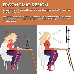 Hemudu Dual Monitor Articulating Desk Mount Arm Stand - Vertical Stack Screen Supports Two 13 to 34 Inch Computer Monitors with C Clamp