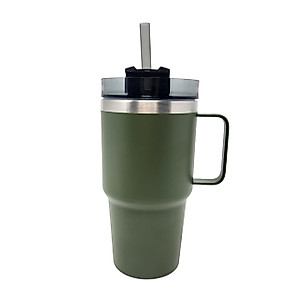FTB Creative 20oz Insulated Tumbler Mug, Double Wall Stainless Steel, with Lid, Straw and Handle (Army Green)