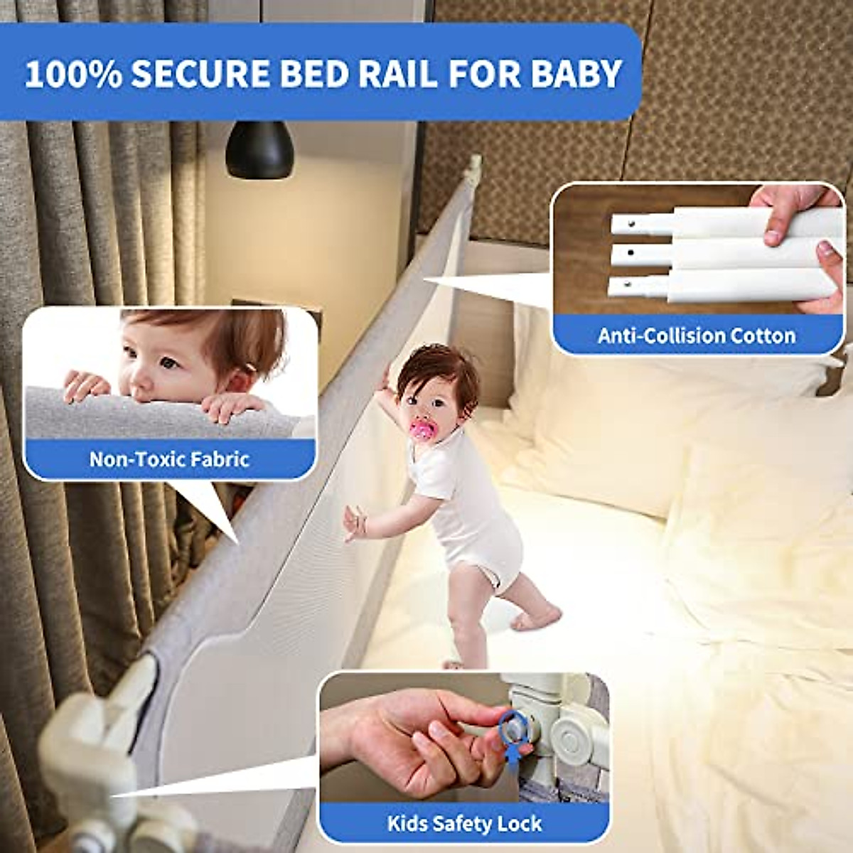 HOMEAL Bed Rail for Toddlers, Extra Tall Toddler Bed Rails, Baby Bed Rail Guard, Infant Safety Bed Guardrail, Bed Safety Rail fits Twin, Queen & King Size Mattress (Grey, 78.7",1 Piece)