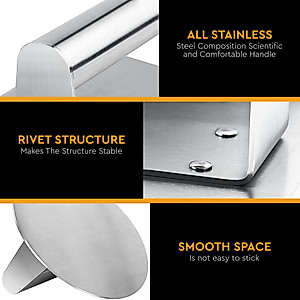 ROSELYINA 6.2 Inch Stainless Steel Heavy-Duty Round Smash Burger Press, Hamburger Press/Burger Smasher for Griddle, Perfect for Flat Top Grill Press, Rust-Free Easy Clean.