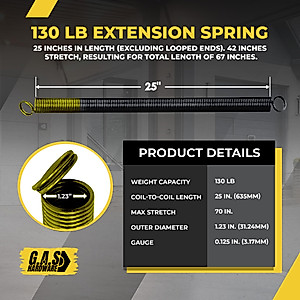 G.A.S Hardware 130 lb. Heavy-Duty Double-Looped Garage Door Extension Spring (2-Pack) - Yellow | Springs for Garage Door Repair Garage Hardware Parts (130-Yellow)