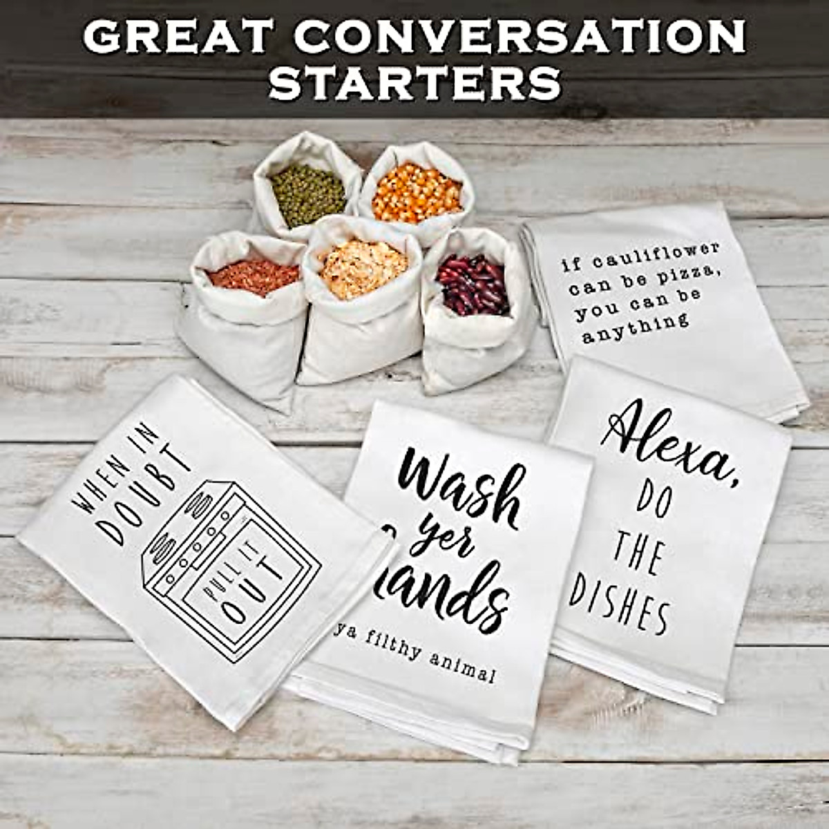 MAINEVENT Funny Kitchen Towel 4 Pack 18x24 Inch, Set of 4 Cute Kitchen Towel, Funny Dish Towel Saying, Funny Housewarming Gift Funny Hand Towel Alexa Do The Dishes Kitchen Towel Cute Funny Dish Towel