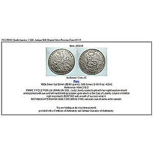 1924 PE 1924 PERU South America 1 SOL Antique BIG Origina Denomination_in_description Good Uncertified