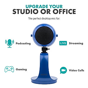 Movo WebMic USB Microphone with Desktop Stand, Royal Blue, Cardioid Condenser, for PC and Mac, with Mic Gain and Headphone Monitoring