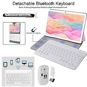 AOYODKG Tablet 2 in 1 with Keyboard, 10.1 inch Android 10 Tablet, 4GB + 64GB(128GB Expand), Dual SIM 4G, Quad-Core, IPS HD Display, 8MP Dual Camera, 8000mAh, WiFi, Google GMS Certified, AYO-P6(Pink)